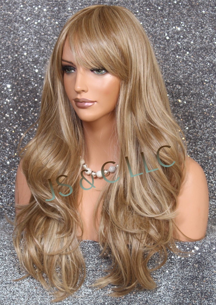 Blonde Mixed Stunning Human Hair Blend Wig Long Layered Wavy Full Wig ...
