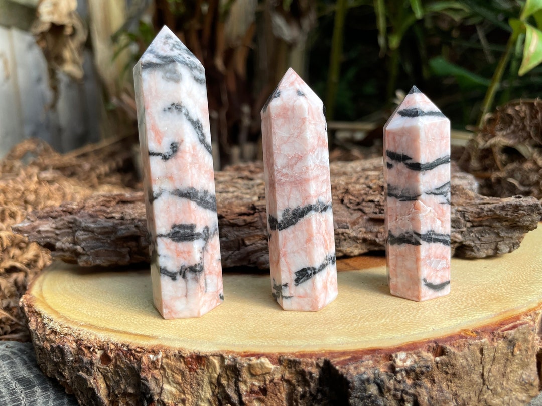 A Grade Pink Zebra Jasper Marble Point Natural Stone Tower Obelisk ...
