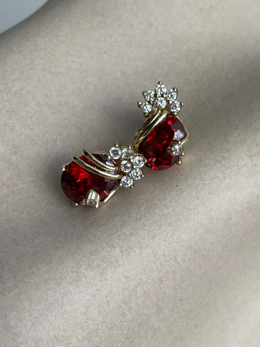 Red Crystal Gold Plated Silver Earrings - Etsy