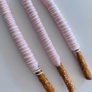 Light Pink Chocolate Pretzel Rods - Dozen (12) - Etsy