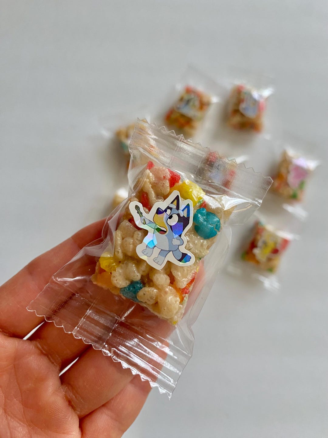 42 Bite Size Bluey Fruity Pebbles Rice Krispie Treats Fun Size Birthday ...