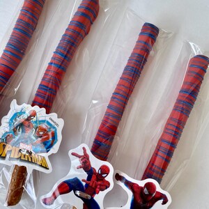 Spider-man Chocolate Pretzel Rods - Dozen (12) - Red With Blue Drizzles ...