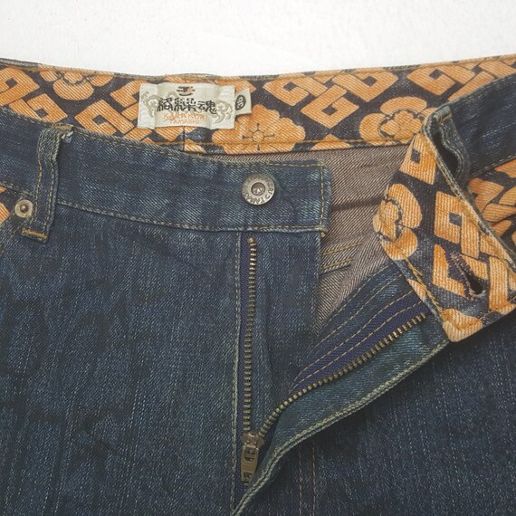 Vintage Karakuri Tamashn Embroidery Japanese Denim Je… - Gem