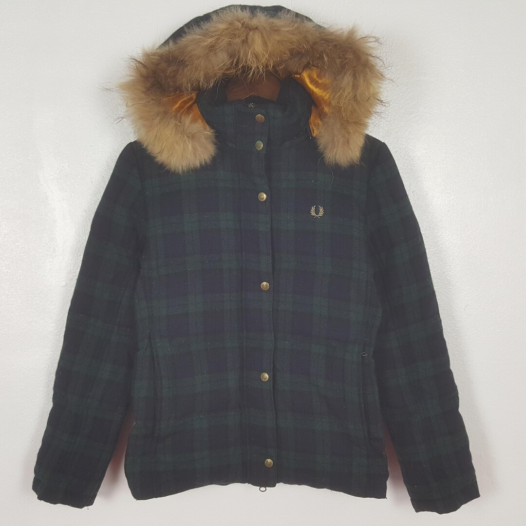 Vintage Fred Perry Winter Women Jacket With Fur Hoodie - Etsy