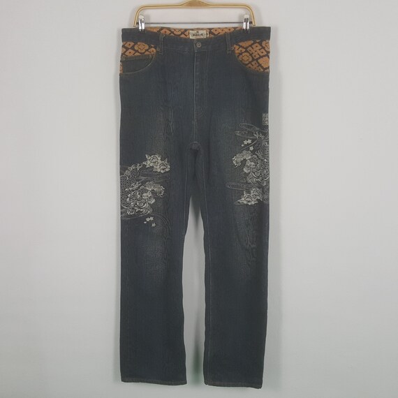 Vintage Karakuri Tamashn Embroidery Japanese Denim Je… - Gem