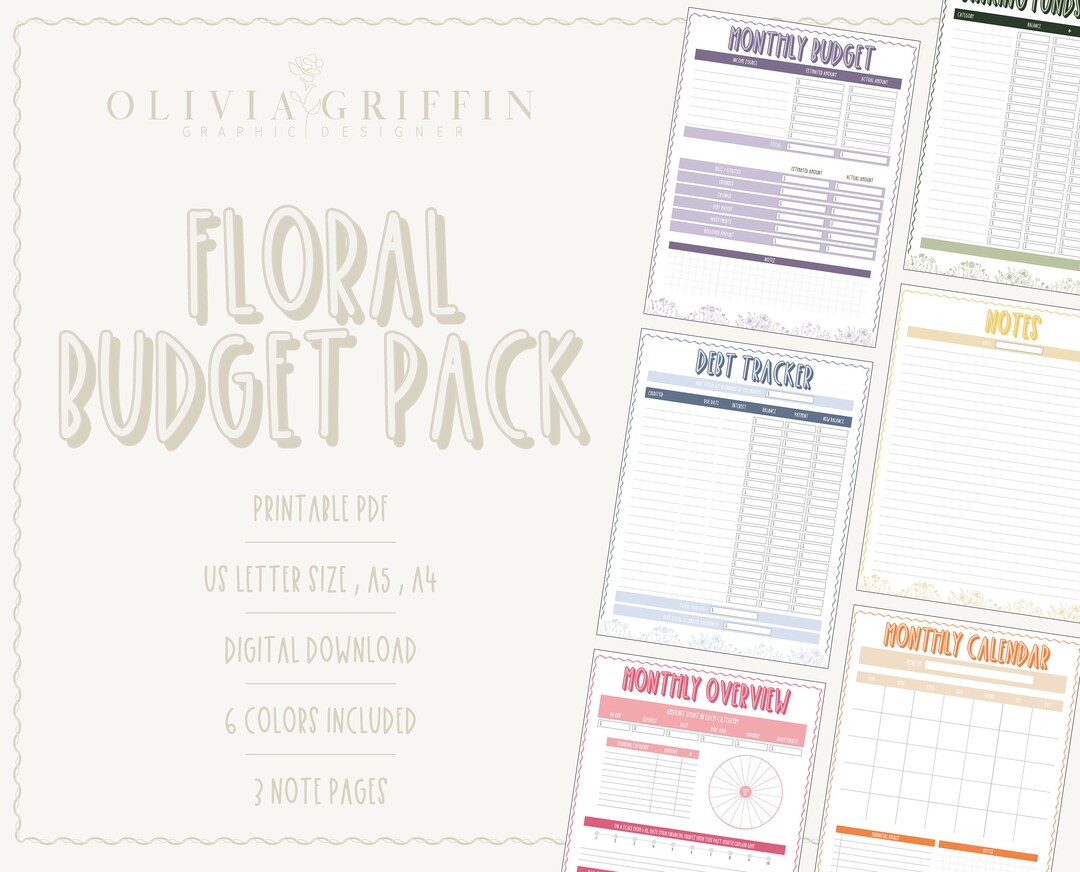 Printable Monthly Budget Pack | Minimal-floral Printable | PDF, A4, A5 ...