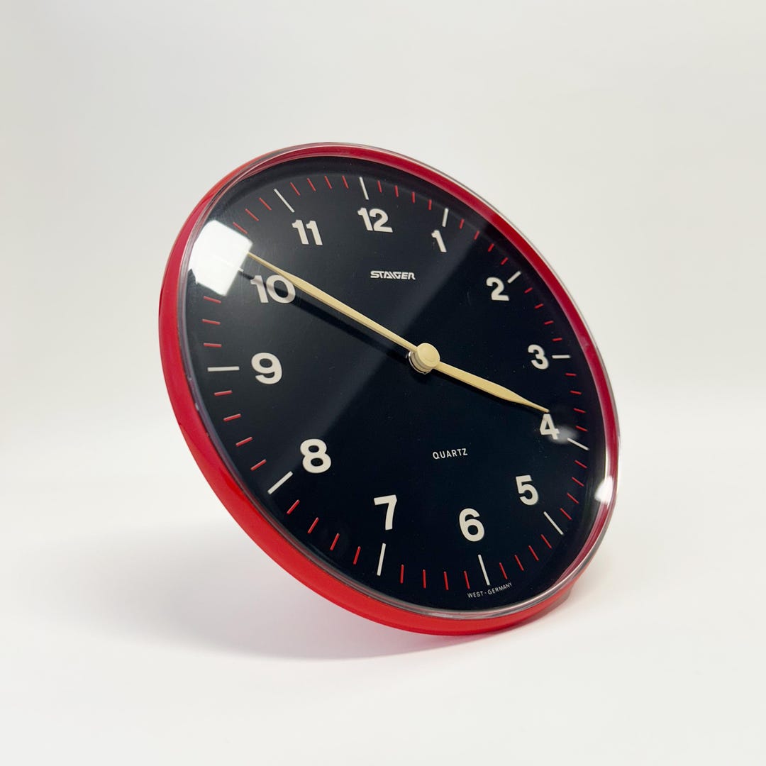 Vintage 1980s Staiger Round Wall Clock, West Germany, Modern Minimalist ...