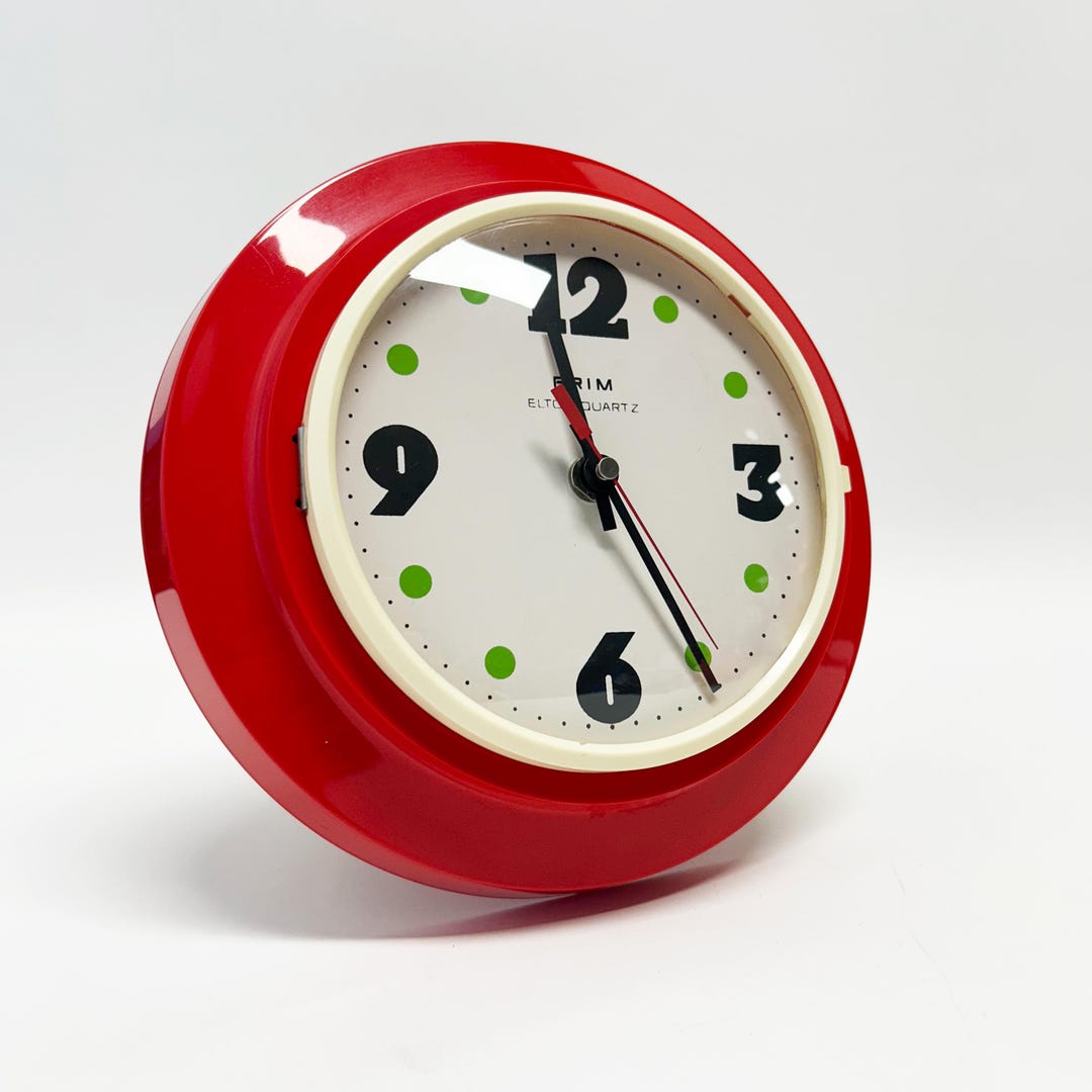 Vintage PRIM Wall Clock, 1970s Czechoslovakia, Red & Beige, Glass Front ...