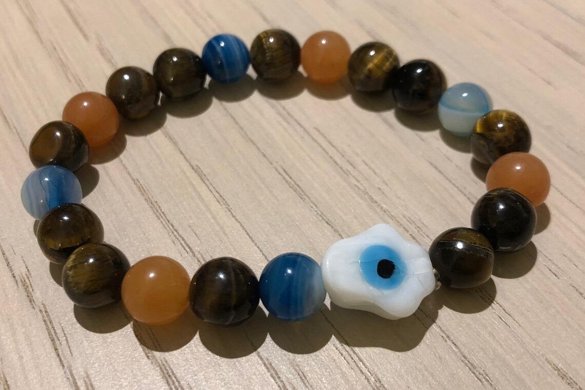 Gemstone Bracelet Evil Eye - Etsy