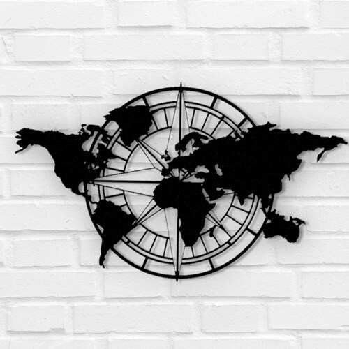 Metal World Map Compass Metal Wall Decor Art Work World Map | Etsy