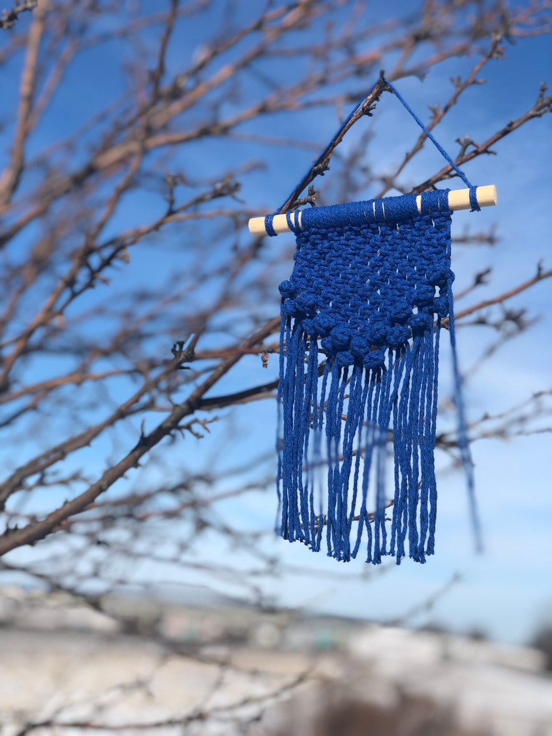 Mini Blue Macrame Wall Hanging Mini Macrame Blue Decor - Etsy