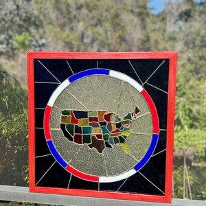 Handcrafted Stained Glass Map of the United States Unique Patriotic ...