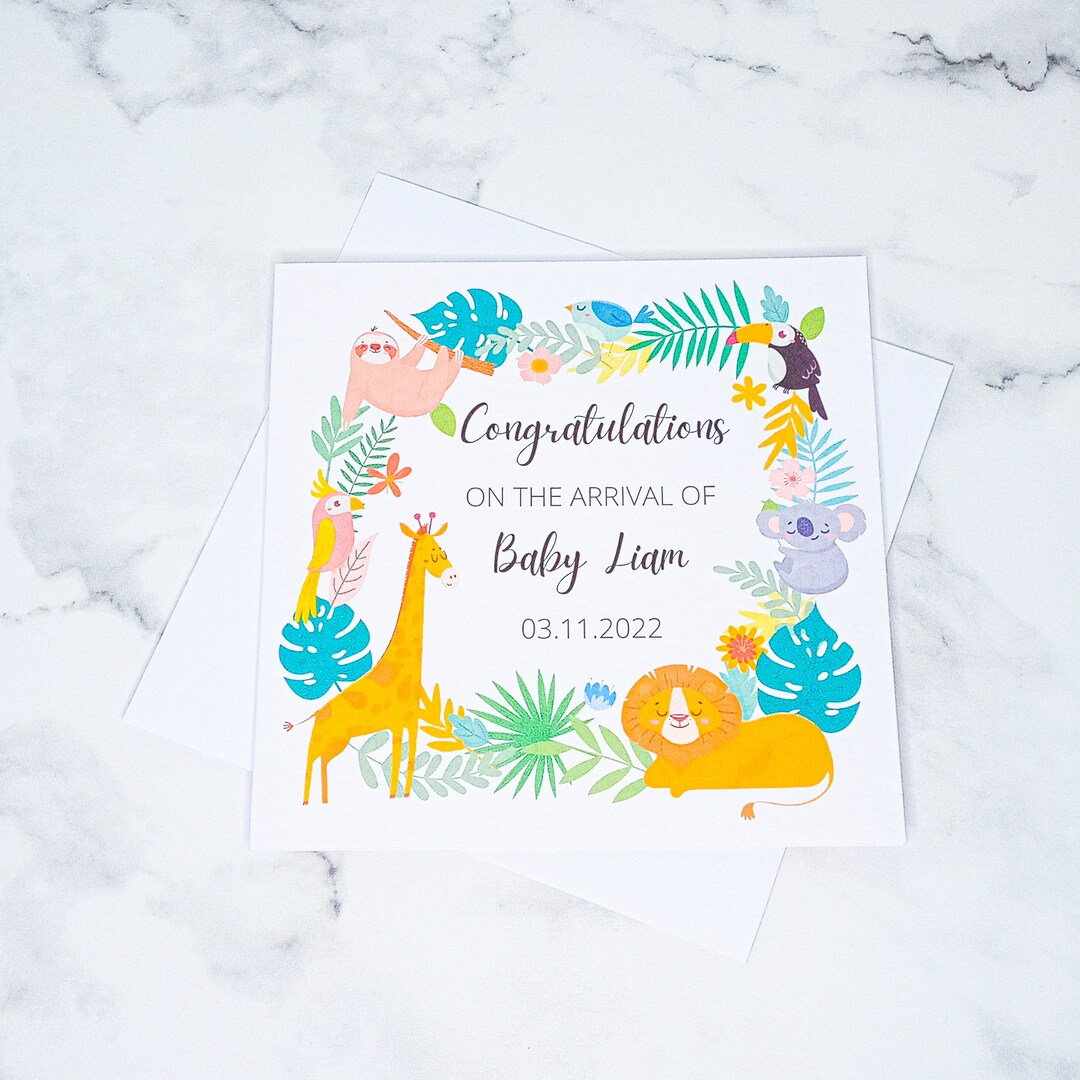 Personalised Jungle Safari Baby Card Congratulations New Arrival ...