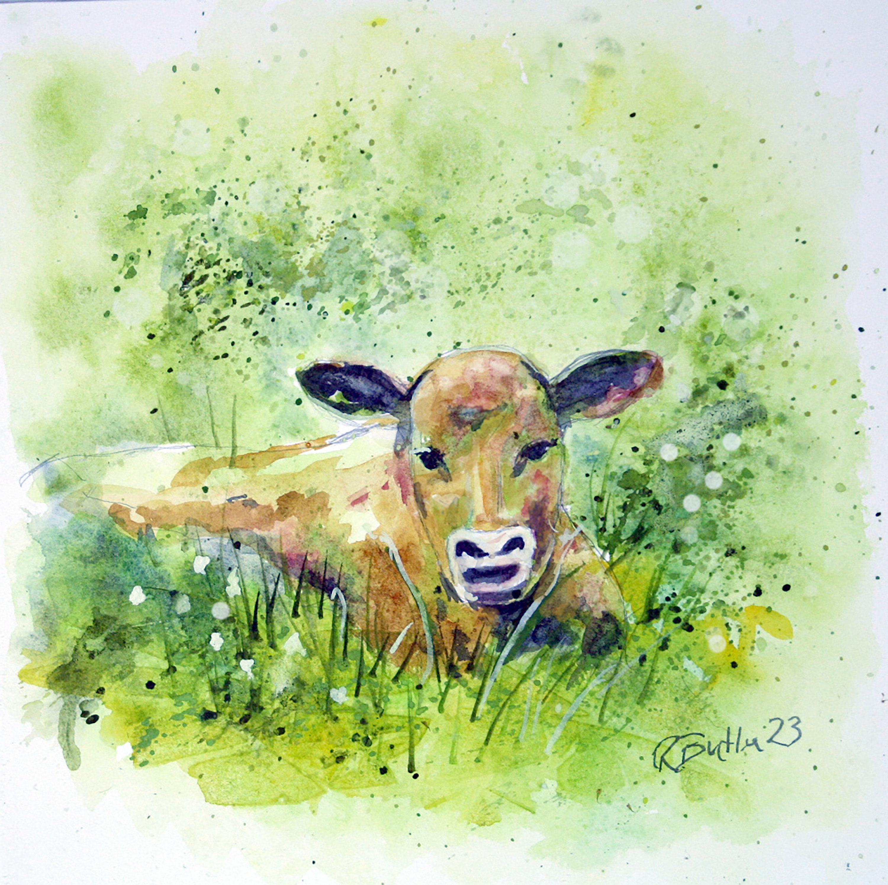 Watercolor Calf, Cute Cow Painting, Jersey Cow, Farmhouse Decor Wall ...