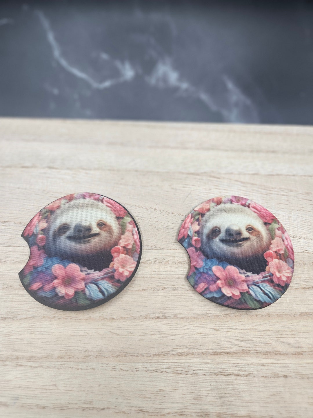 Who Loves Sloths Need a Sloth Car Coaster With Pink Flowers - Etsy