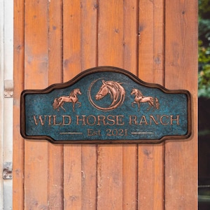 Ranch Sign, Custom Horse Ranch Sign, Wood and Copper Sign, Outdoor ...