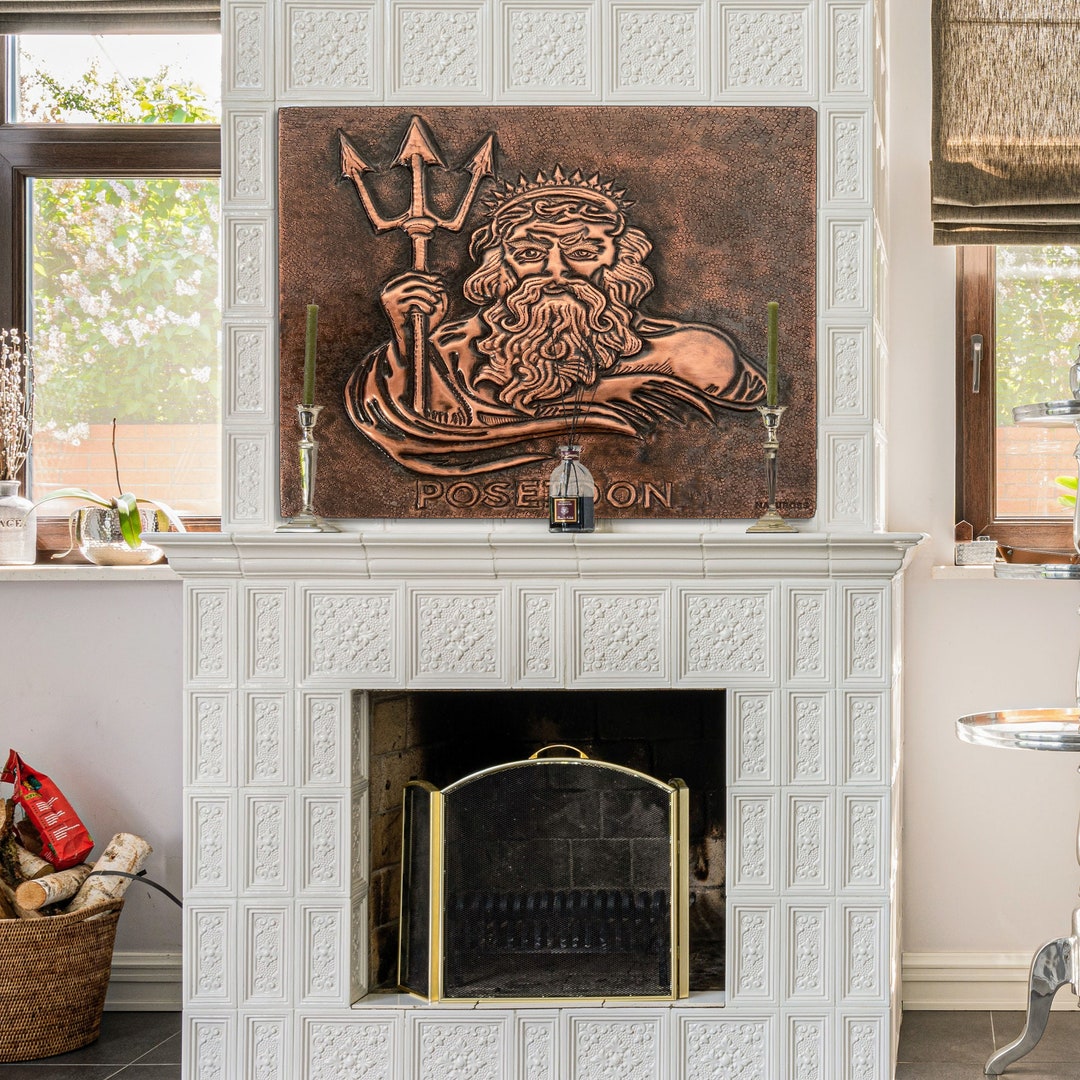 Greek God of Sea Handmade Mural Tile, Indoor Outdoor Mural Decor ...