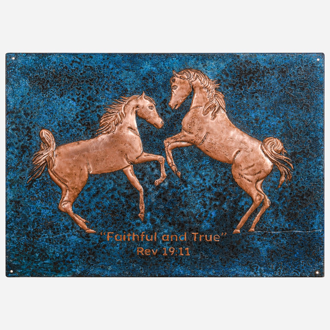 Horse Wall Art, Rearing Horses Copper Wall Panel, Western Style Home ...