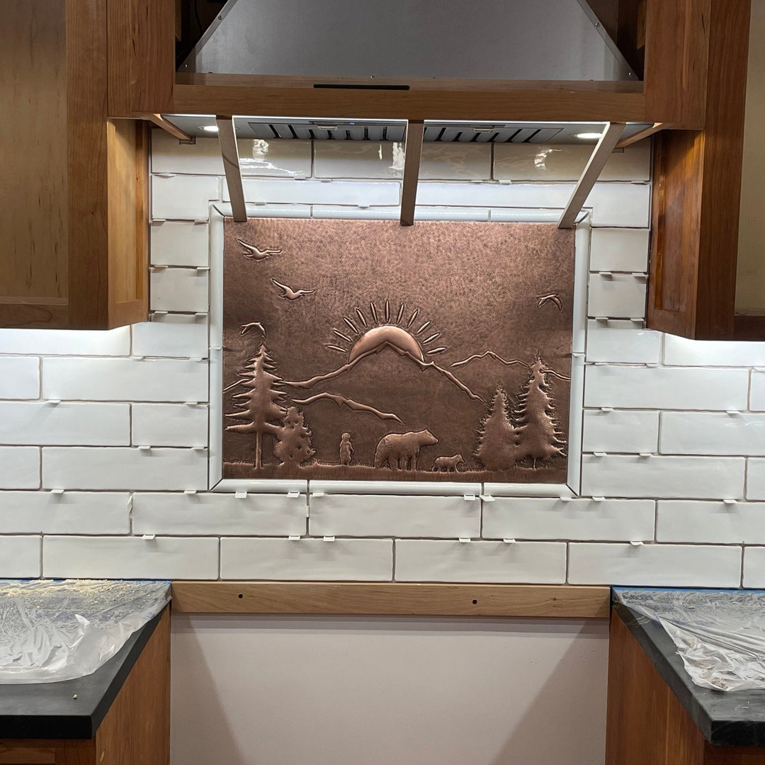 Bear Family Copper Mural Nature Scene Splashback Rising Sun - Etsy