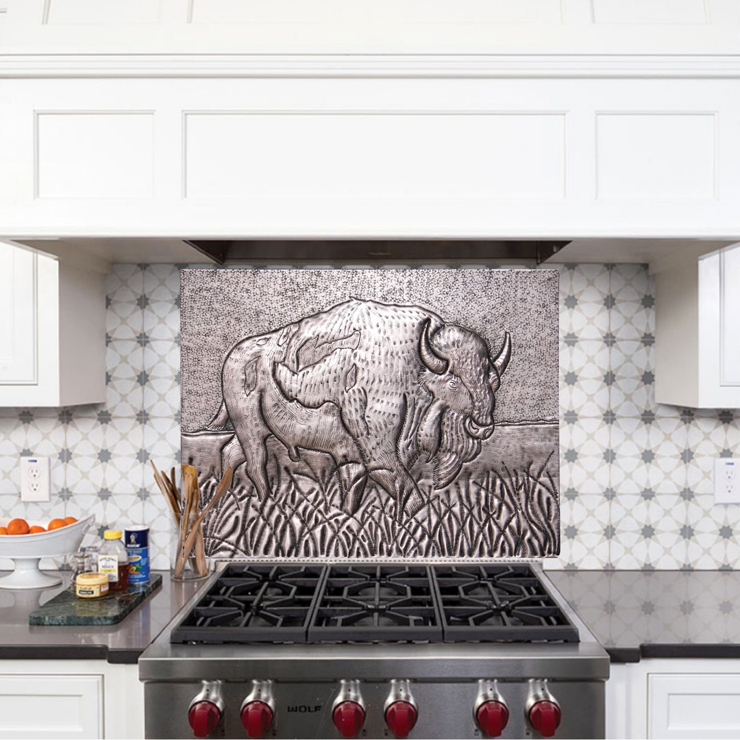 American Bison Copper Artwork, Hand-hammered Buffalo Tile Mural ...