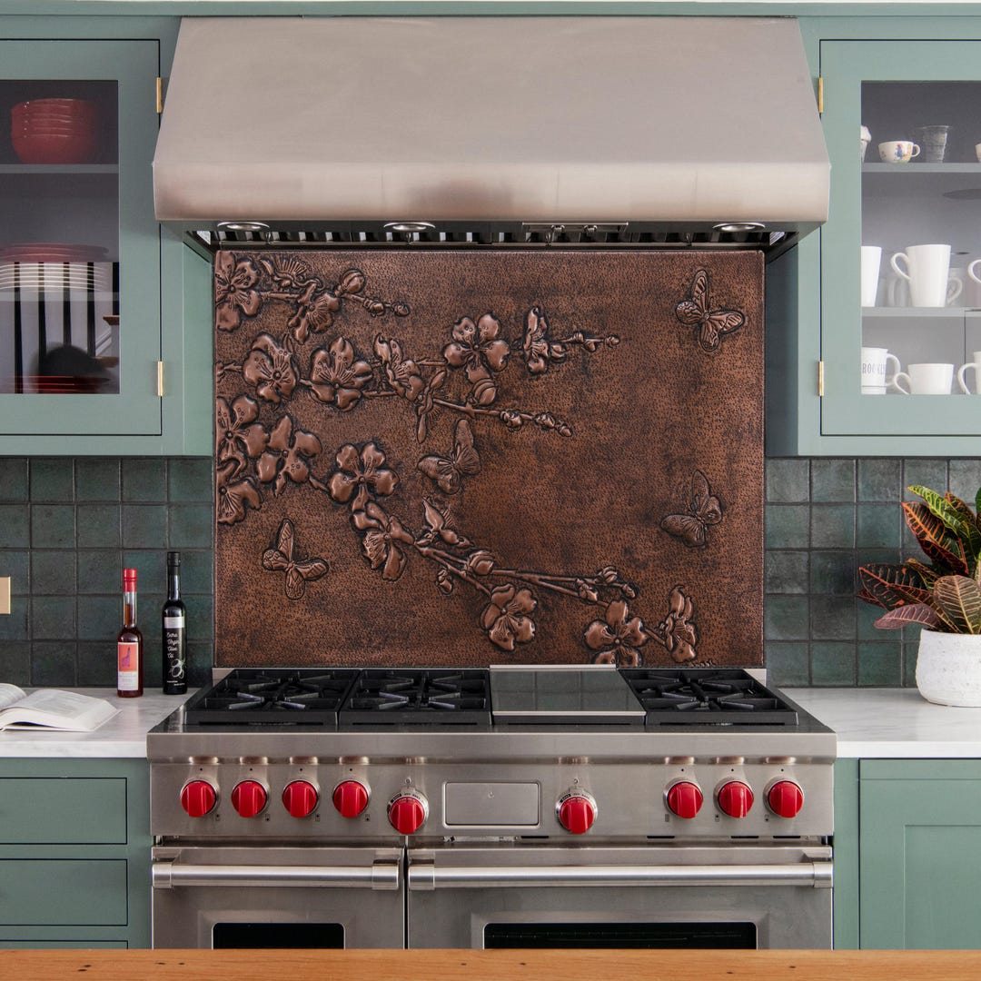 Copper Kitchen Backsplash Tile, Dogwood Backsplash Mural, Kitchen ...