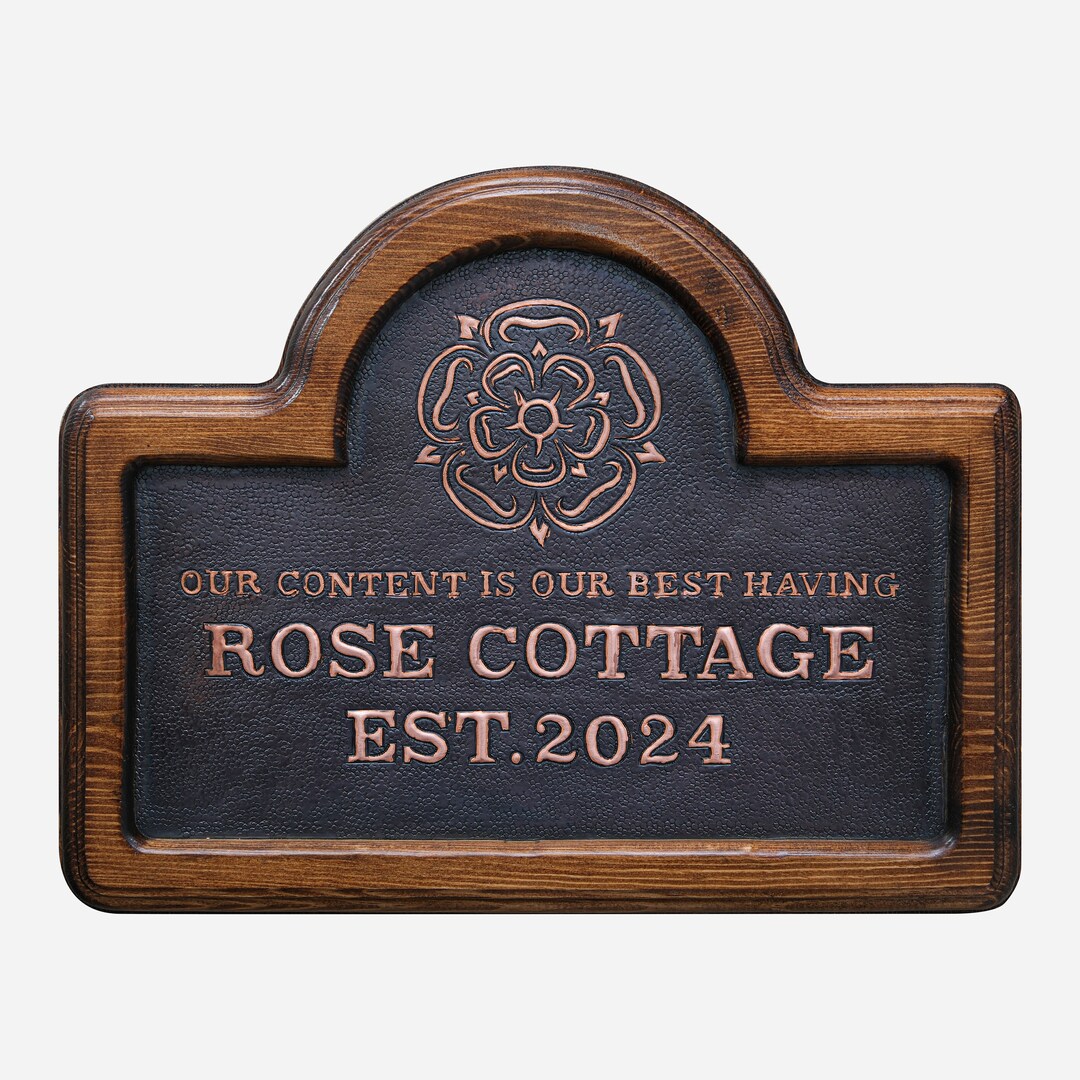 Customizable Rose Cottage Sign Handcrafted Wood & Copper Plaque ...