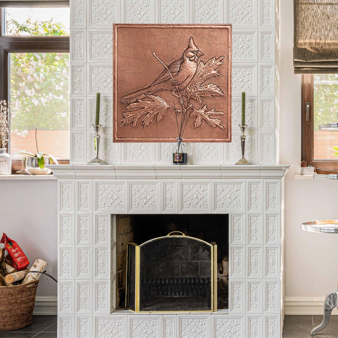 Cardinal Bird Copper Wall Art: Embossed Copper Tile (19.7"x19.7") - Etsy