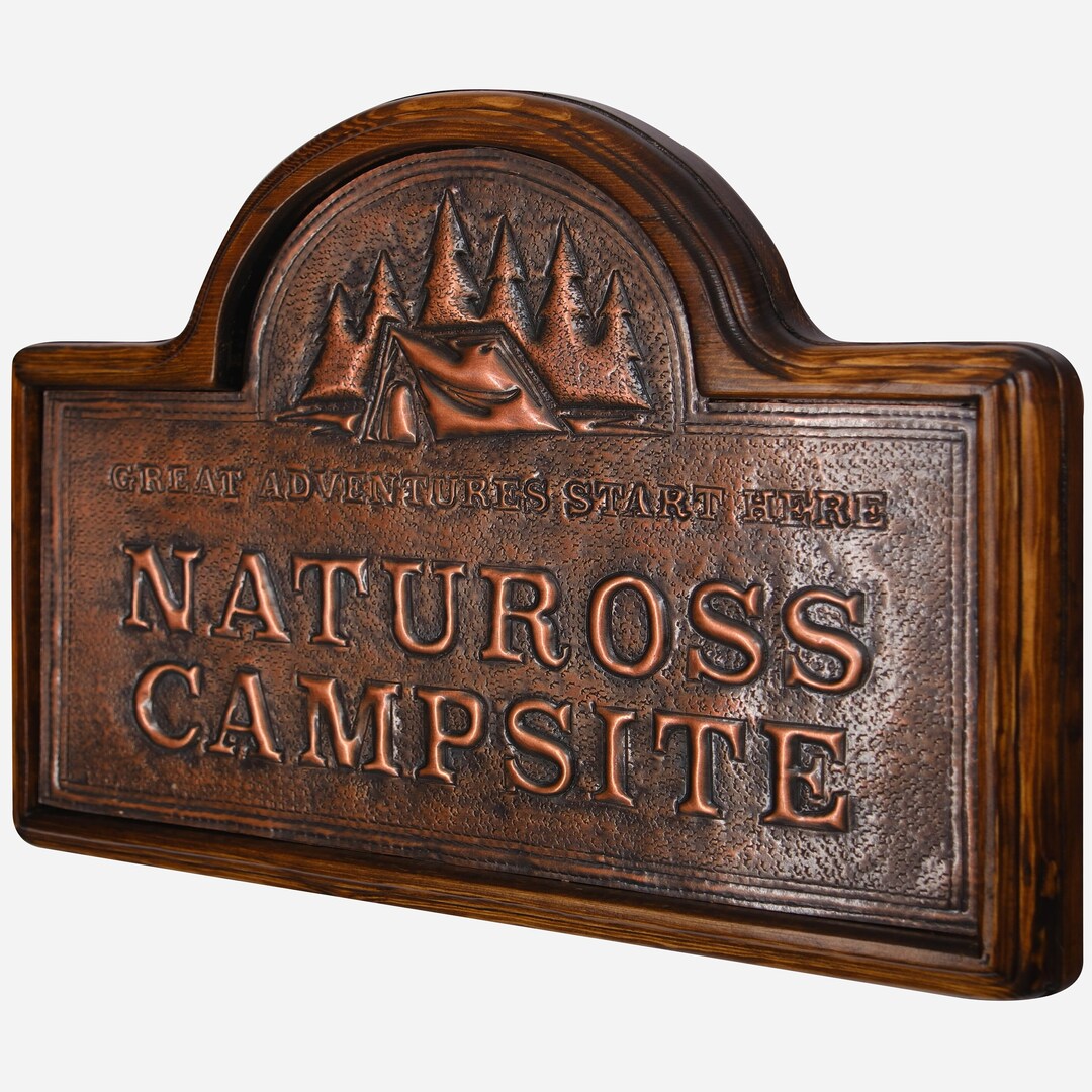 Log Cabin Sign, Custom Wood Framed Copper Sign, Campside Signage ...