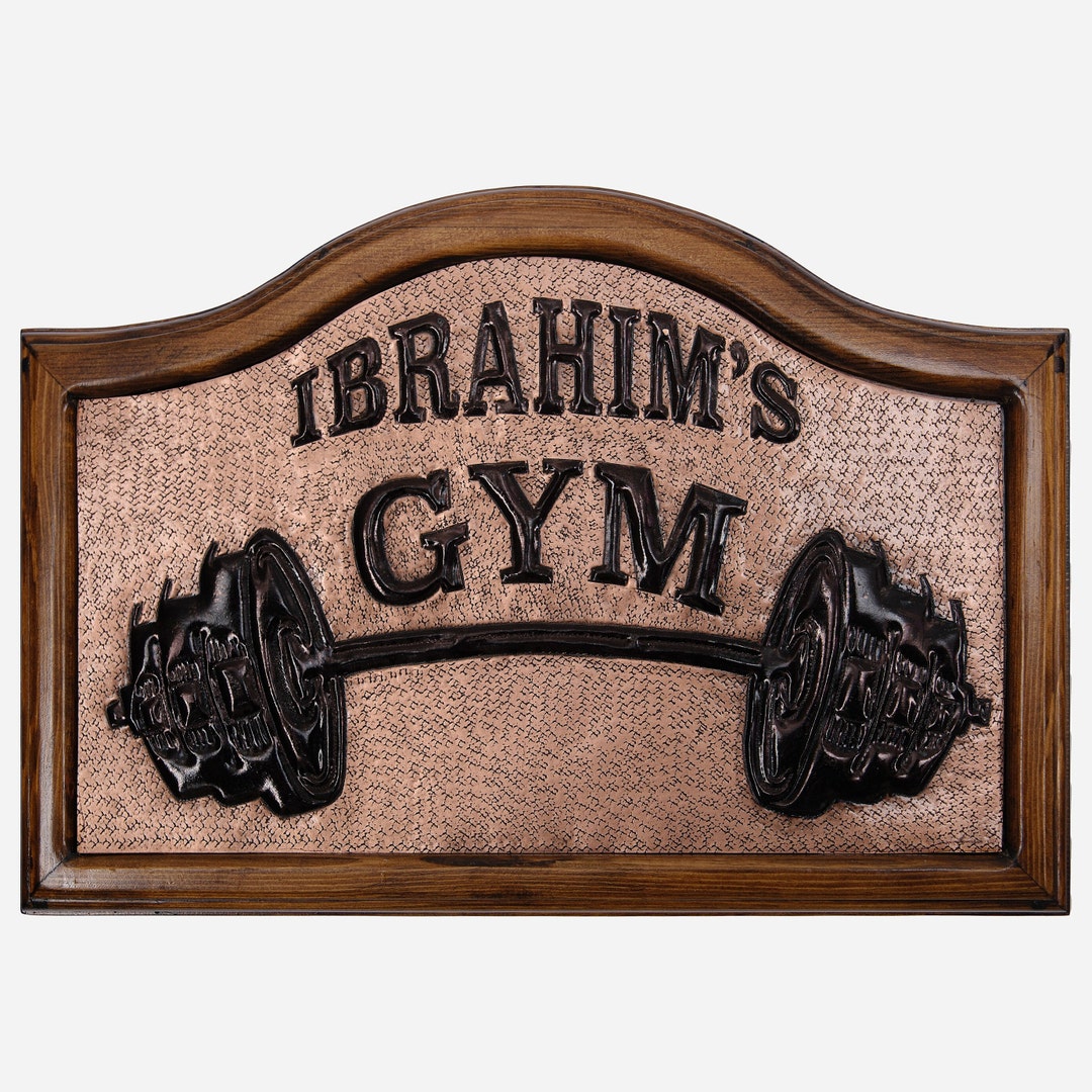 Gym Sign, Personalized Gym Decor, Wood Framed Copper Gym Name Sign ...