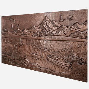 Copper Backsplash (lake, Mountains, Boat and Ducks Landscape) - Etsy