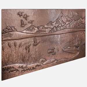 Copper Backsplash (lake, Mountains, Boat and Ducks Landscape) - Etsy