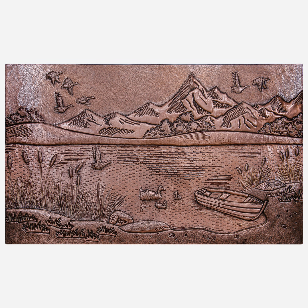 Copper Backsplash (lake, Mountains, Boat and Ducks Landscape) - Etsy