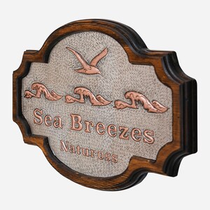 Copper & Wood Sign sea Breezes Coastal Elegance Handcrafted Maritime ...