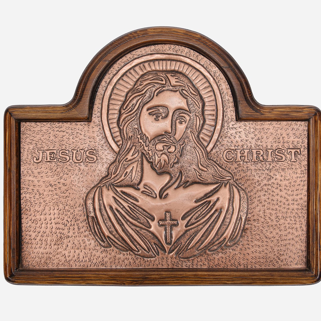Jesus Christ Artwork, Wood Framed Copper Jesus Sculpture for Wall ...