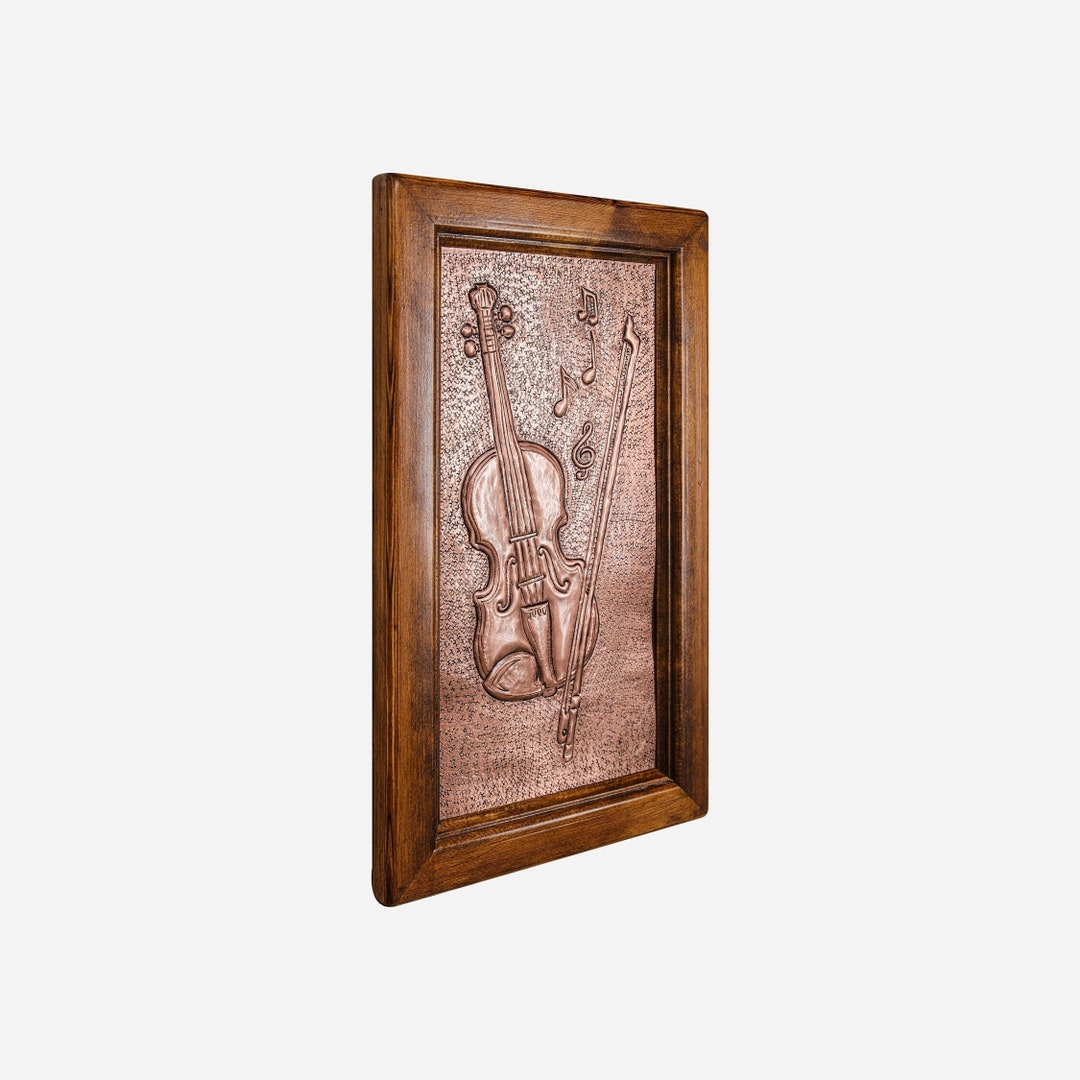 Copper Violin Wall Decor, Framed Copper Artwork for Music Lovers ...