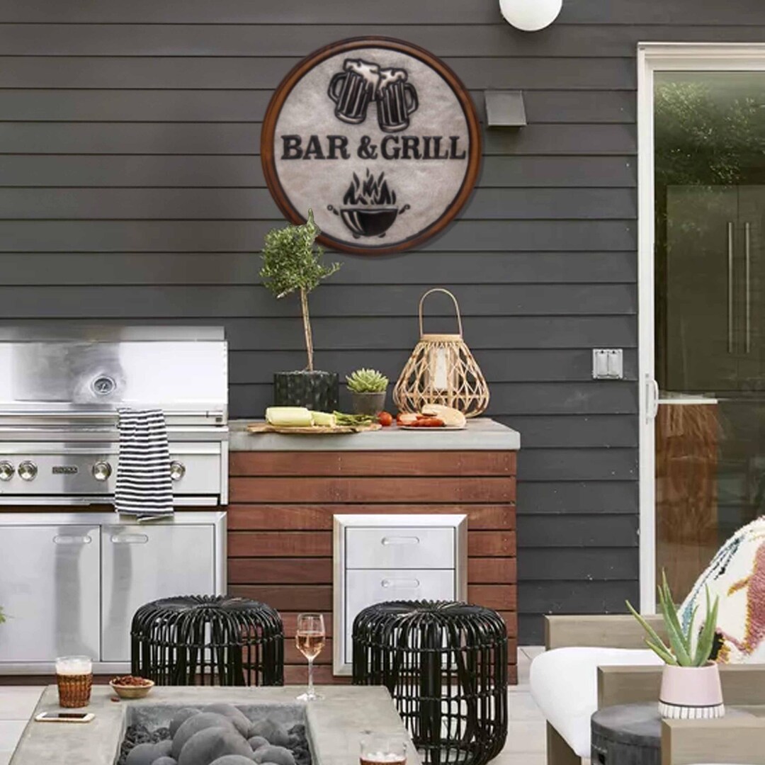 Bar Sign, Pub Signage, Custom Home Bar Decor, Wood Framed Copper Sign ...