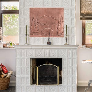Copper Bear Scene Kitchen Backsplash 30.9"x36.5", Bear and Mountains ...