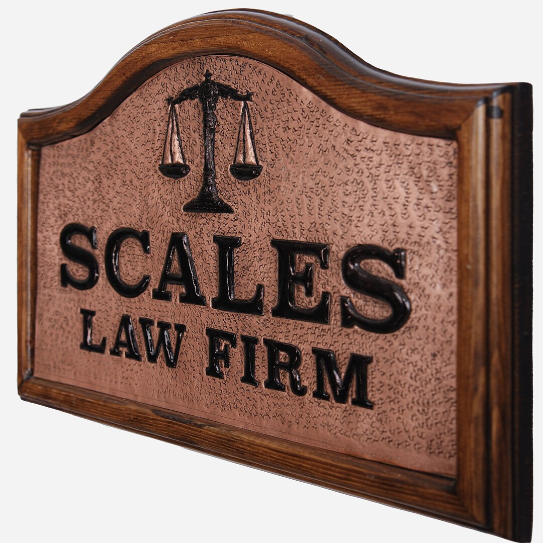 Law Firm Sign, Wood Framed Copper Law Office Sign, Lawyers Office Sign ...