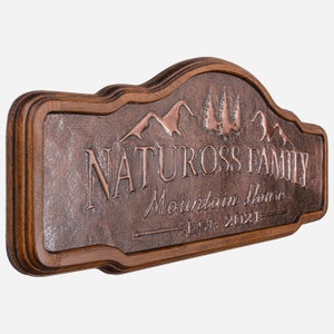 Copper House Sign mountains and Pine Trees, Personalized With Family ...