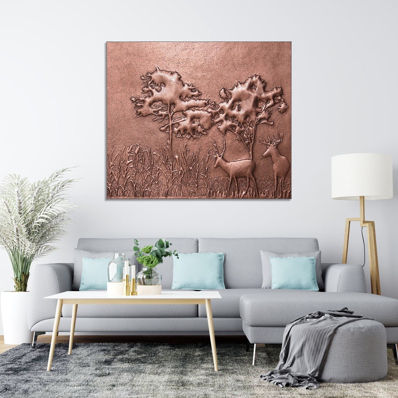 Handmade Deer and Woods With Corn Fields Copper Tile for - Etsy