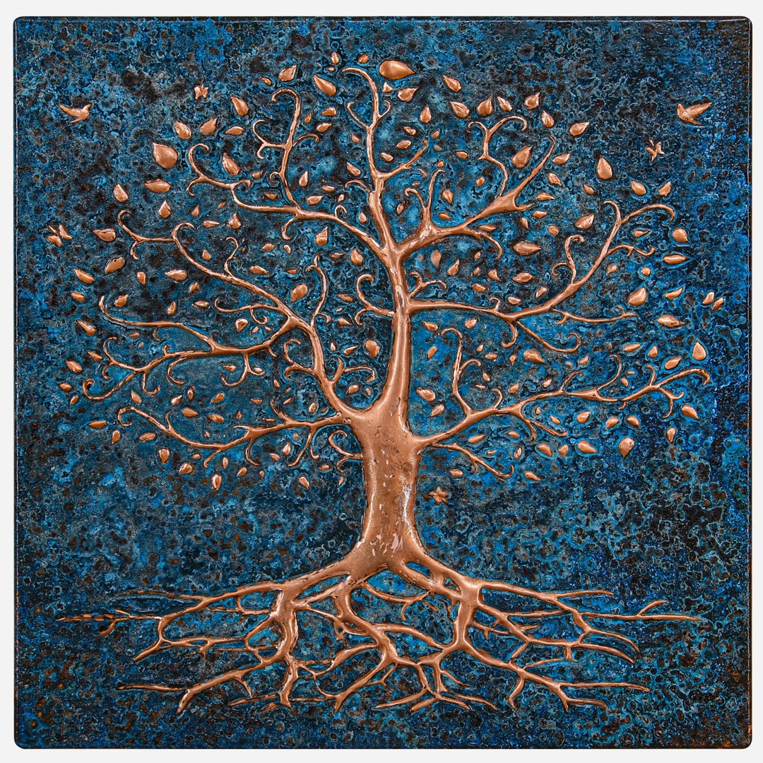 Copper Backsplash tree With Roots, Blue Patina - Etsy