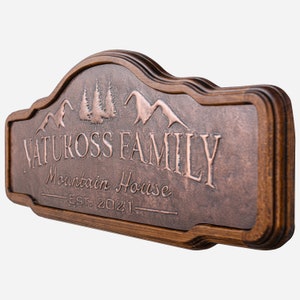 Copper House Sign mountains and Pine Trees, Personalized With Family ...