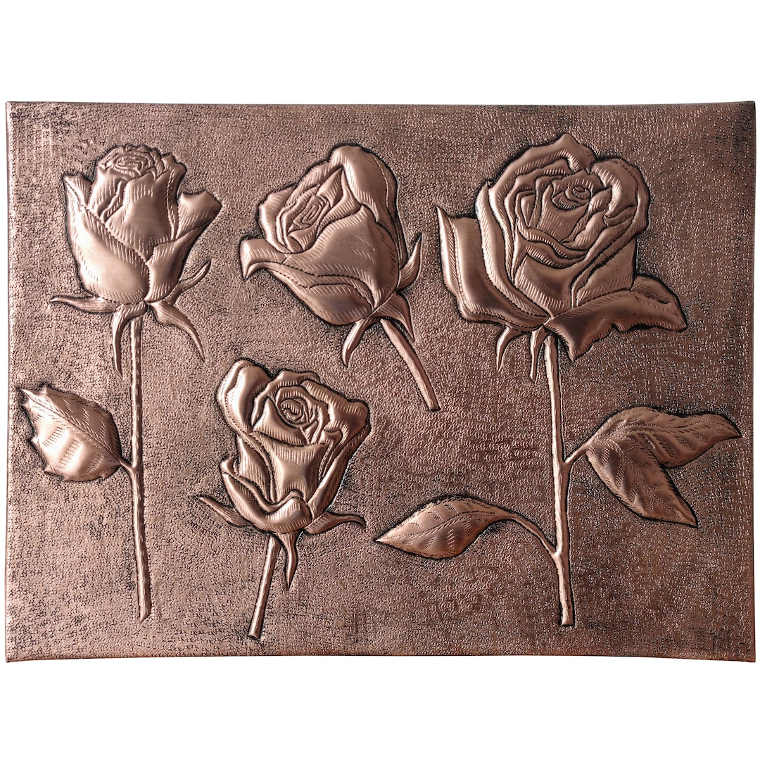 Copper Rose Wall Art, Copper Flower Tile, Botanical Wall Decor, Kitchen ...