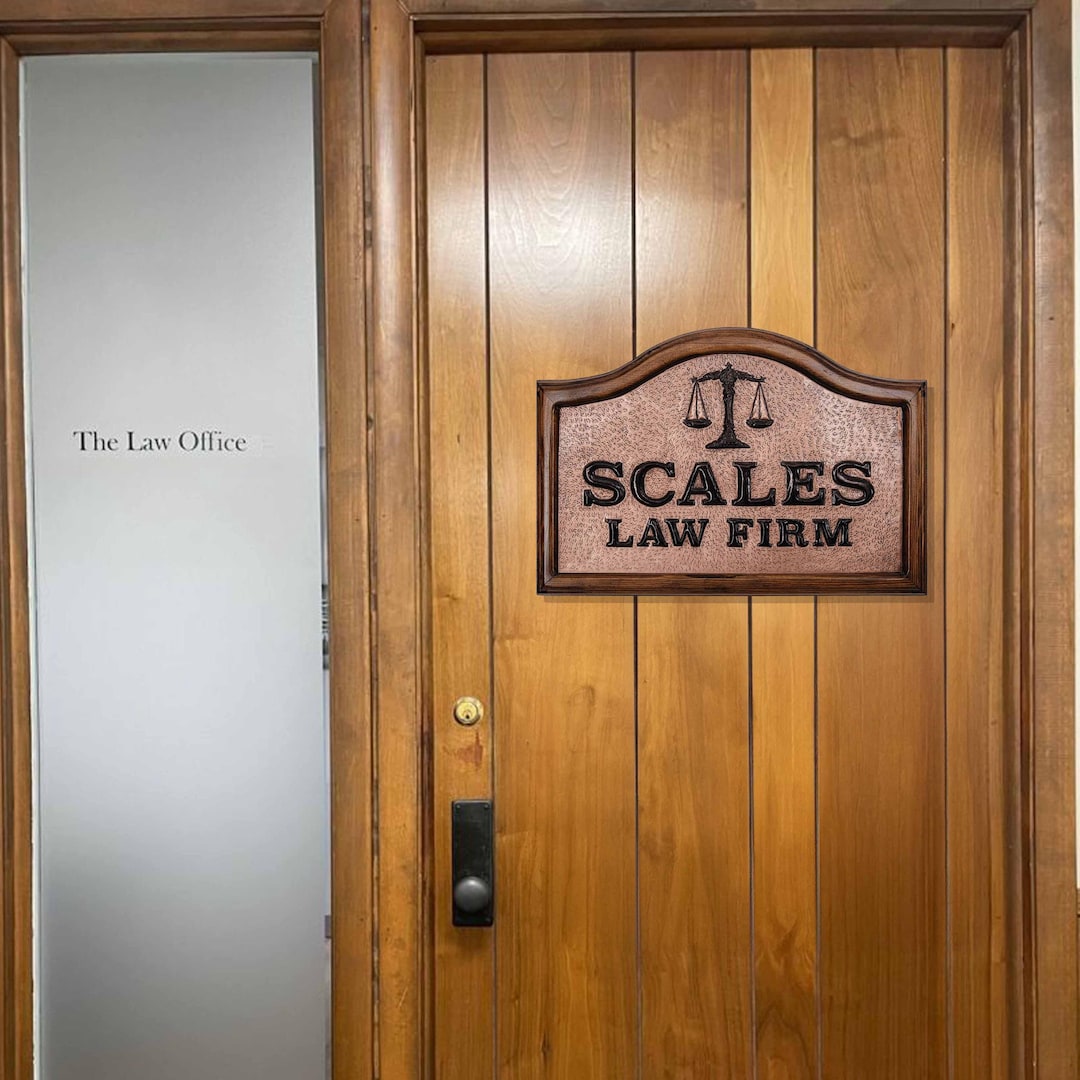 Law Firm Sign, Wood Framed Copper Law Office Sign, Lawyers Office Sign ...