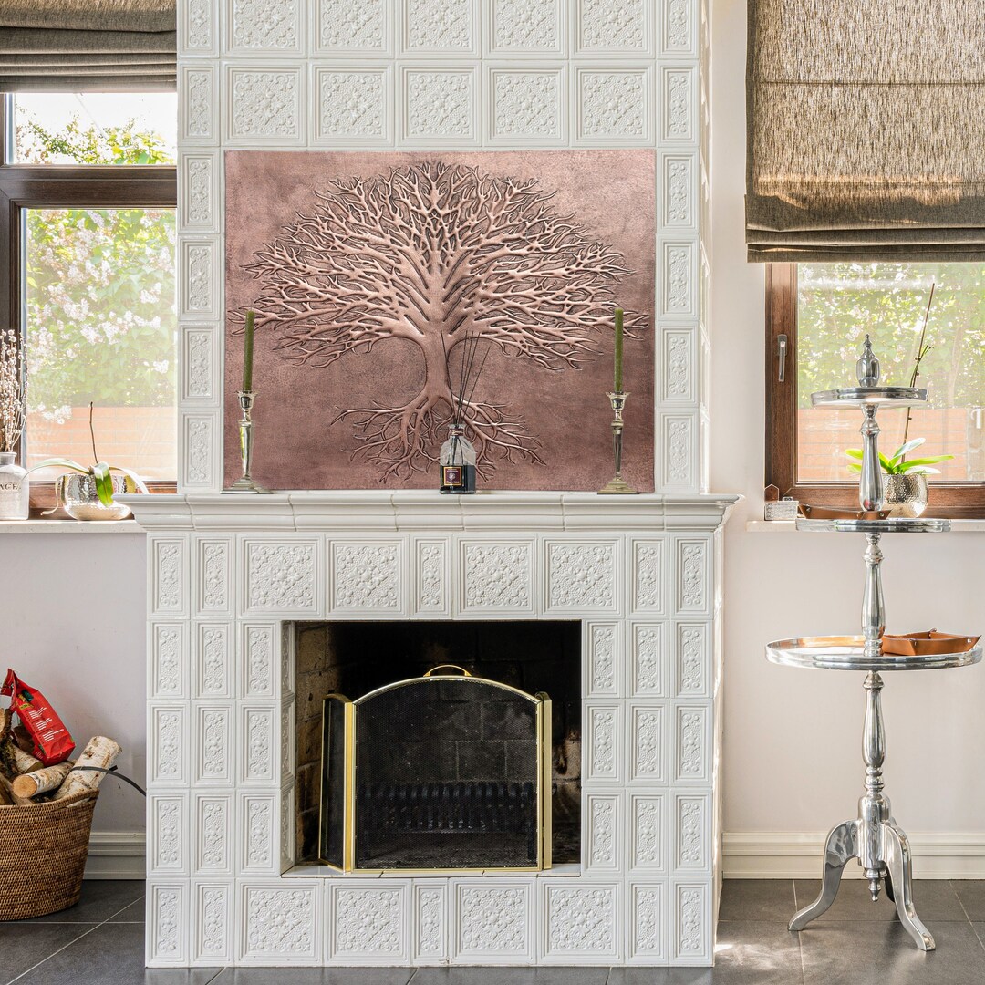 Tree of Life Copper Kitchen Backsplash Tile, Tree of Life With Roots ...