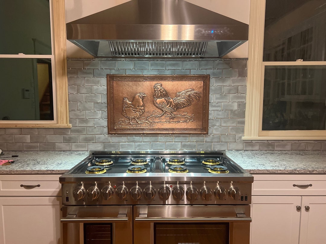 Handmade Rooster and Chicken Copper Backsplash: Farmhouse Kitchen Decor ...