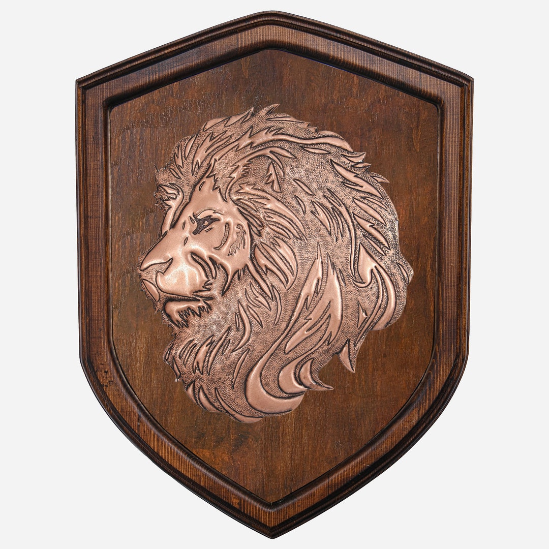 Copper Lion Crest Wall Decor Handcrafted Majestic Shield Wall Art ...
