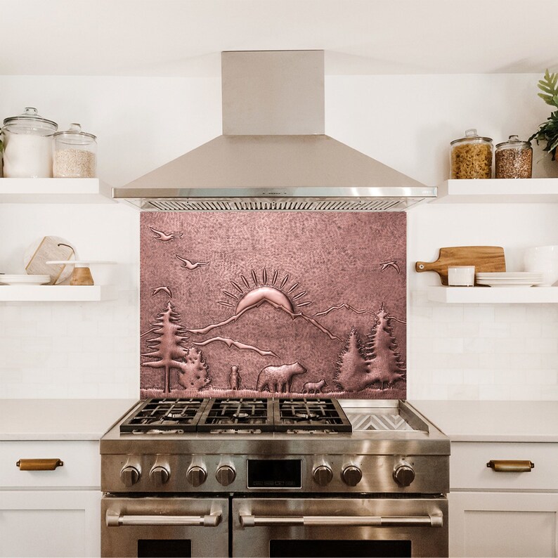 Bear Family Copper Mural Nature Scene Splashback Rising Sun - Etsy