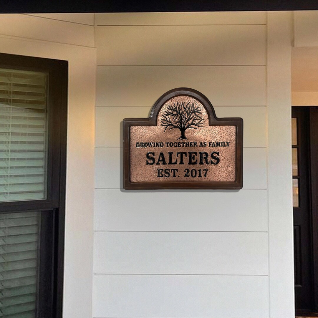 Custom House Sign, Wooden Framed Copper House Sign With Family Name ...