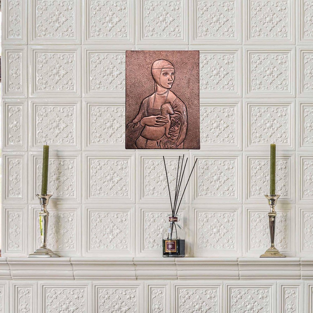 Handmade Copper Wall Tile: Lady With an Ermine Art (15.7"x11.8") - Etsy
